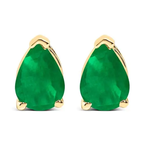 HAUS OF BRILLIANCE 14k Gold Pear Gemstone Stud Earrings - Green Emerald | Yellow